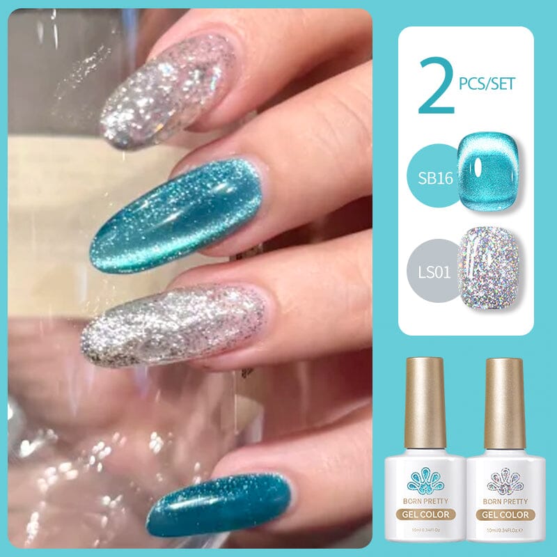 2 Bottles Gel Polish Set #21 Cat Magnetic Gel & Glitter Gel 10ml – BORN ...