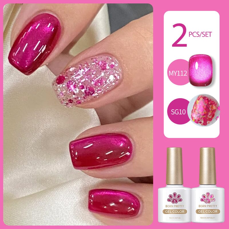 2 Bottles Gel Polish Set #06 Cat Magnetic Gel & Glitter Gel 10ml – BORN ...