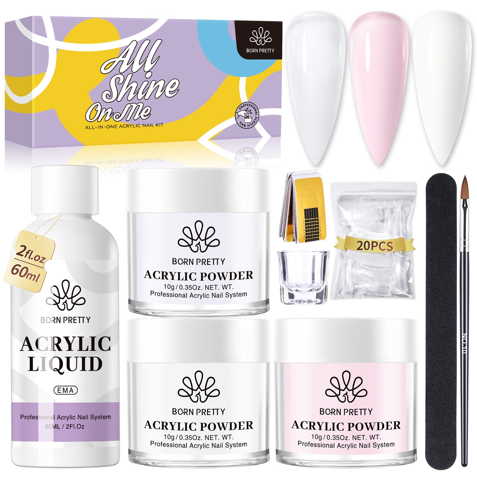 3 Colors Acrylic Powder Liquid Tools Kit 10g – BORN PRETTY